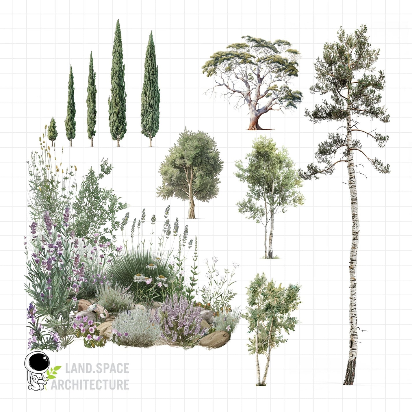 Cutout vintage landscape rendering bundle – Landscape Architecture