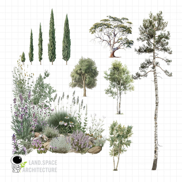 Cutout vintage landscape rendering bundle – LandSpace Architecture