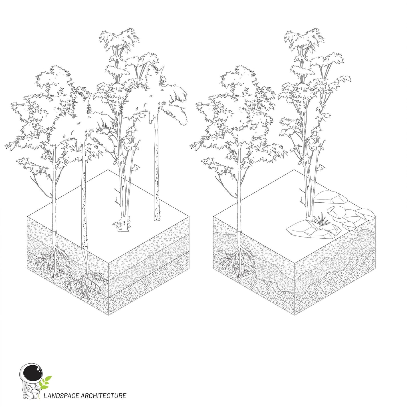 Vector Landscape Illustration Bundle, Tree Elevation Vectors ...
