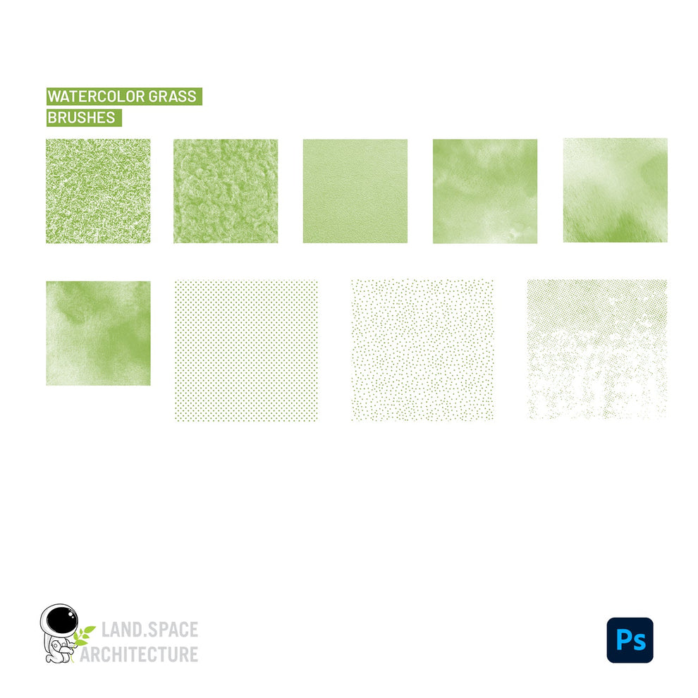 Watercolor tree, grass, top people and paving brushes – Landscape ...